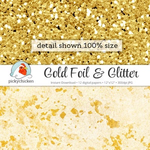 Gold Digital Paper - Gold Foil Paper & Gold Glitter Paper Faux Gold ...
