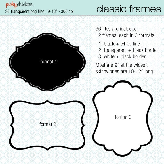 36 Classic Frames - Black White Digital Printable Labels Clip Art Tags ...