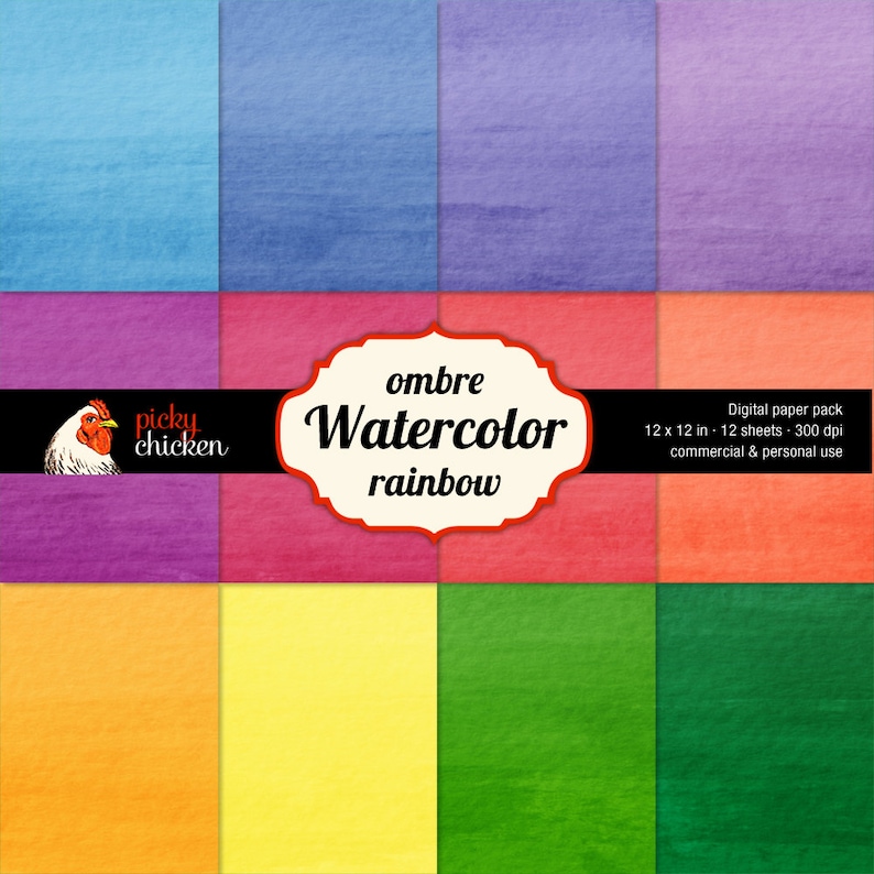 Watercolor Ombre Digital Paper Rainbow Colors Dip Dye - Etsy