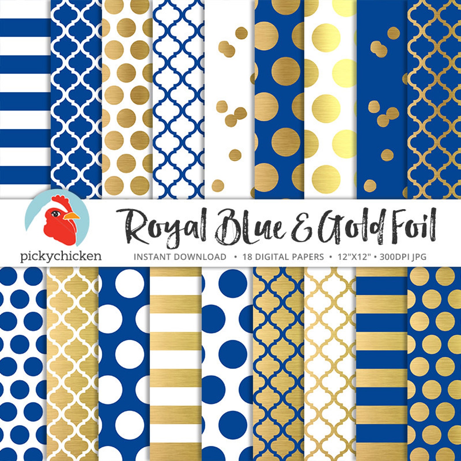 Gold Foil Digital Paper Royal Blue & Gold Gold Dots Stripes - Etsy