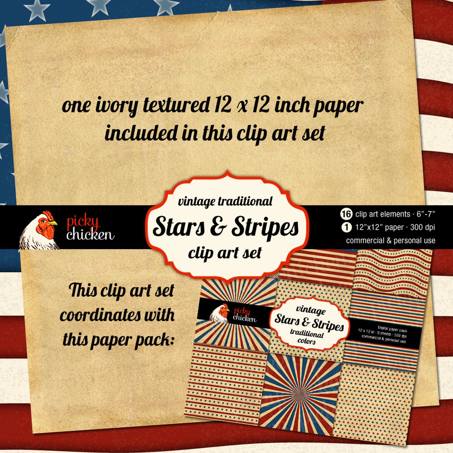 Stars & Stripes Clip Art Set July 4th Patriotic Independence - Etsy