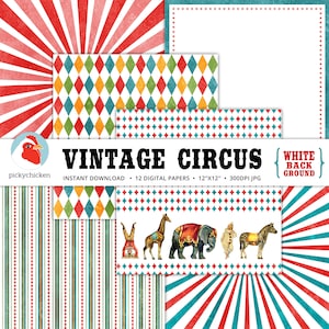 Circus Digital Paper White Background - Vintage Party, Carnival ...