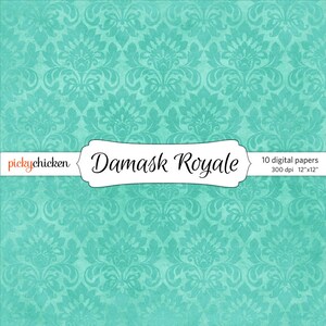 Damask Digital Paper - Purple Mint Coral Teal Pink Turquoise Digital ...