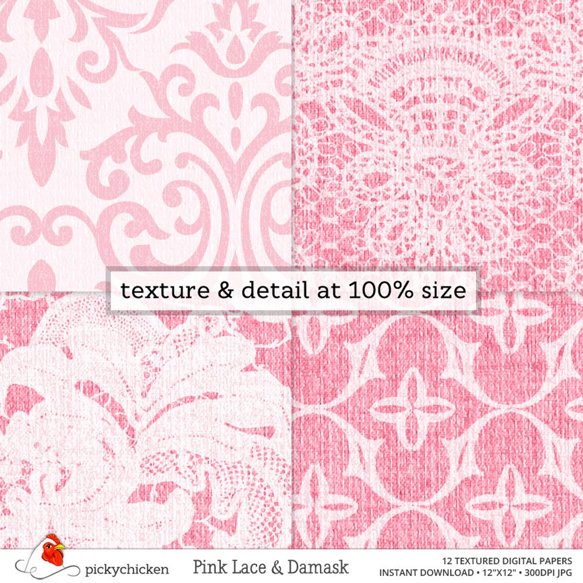 Pink Digital Paper Lace & Damask on Linen 12 Photography - Etsy