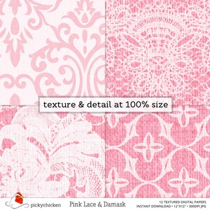 Pink Digital Paper Lace & Damask on Linen - 12 Photography Backdrops ...