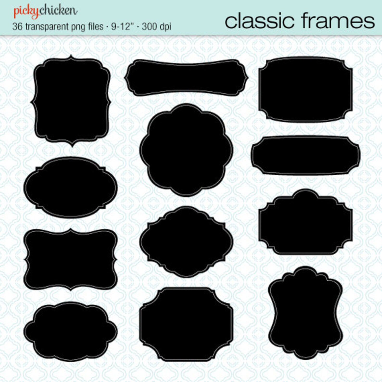 36 Classic Frames Black White Digital Printable Labels Clip Art Tags ...