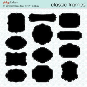 36 Classic Frames - Black White Digital Printable Labels Clip Art Tags ...