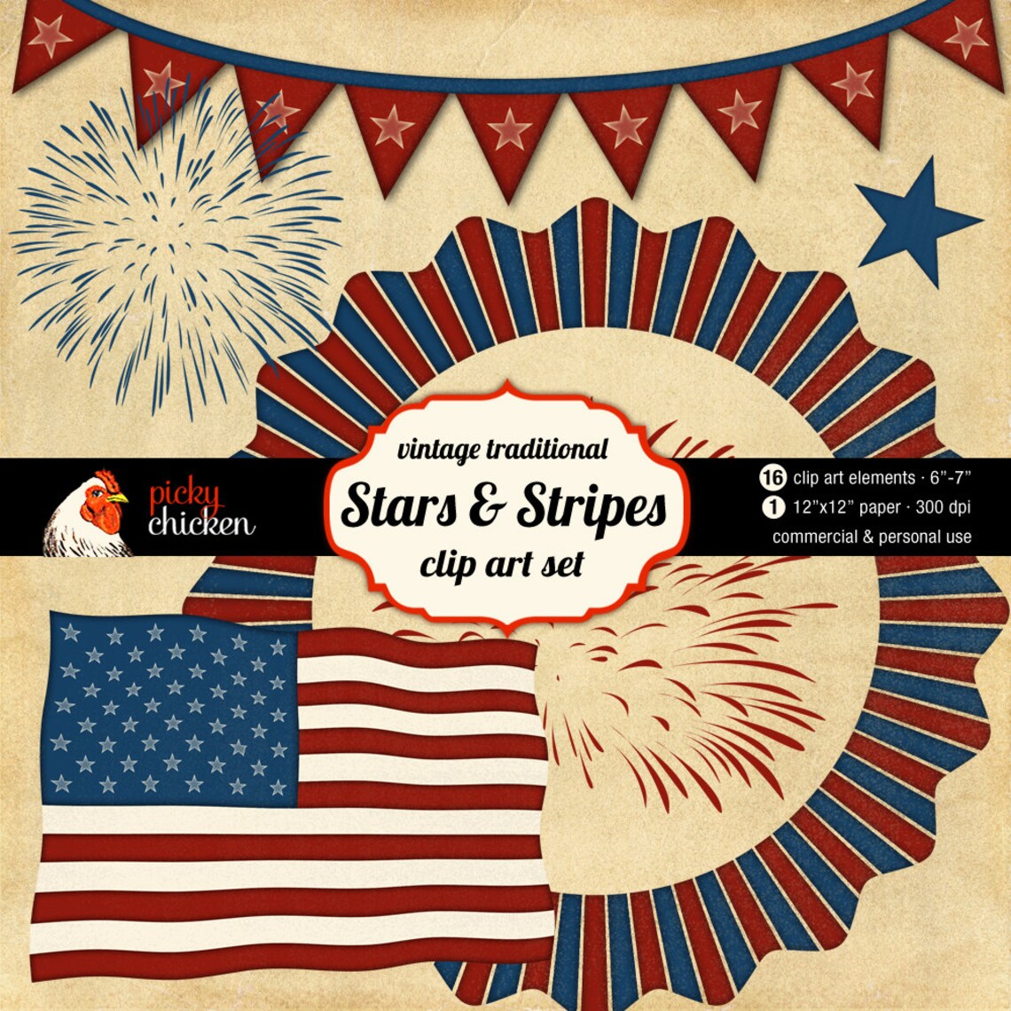 Stars & Stripes Clip Art Set July 4th Patriotic Independence - Etsy