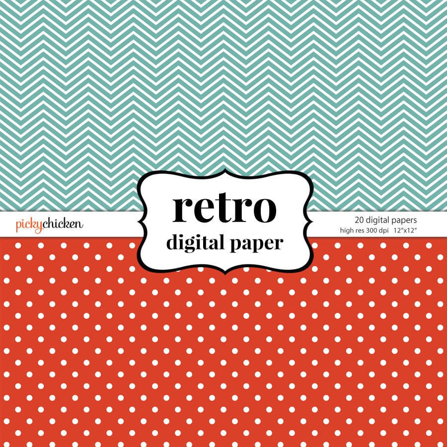Retro Digital Paper chevrons polka dots vintage patterns | Etsy