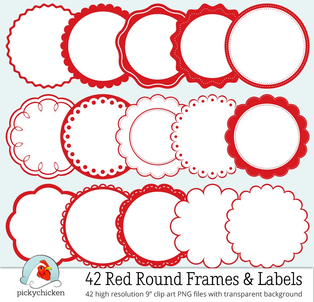 Red Circle Frames Clip Art 42 Red & White Digital Frames - Etsy