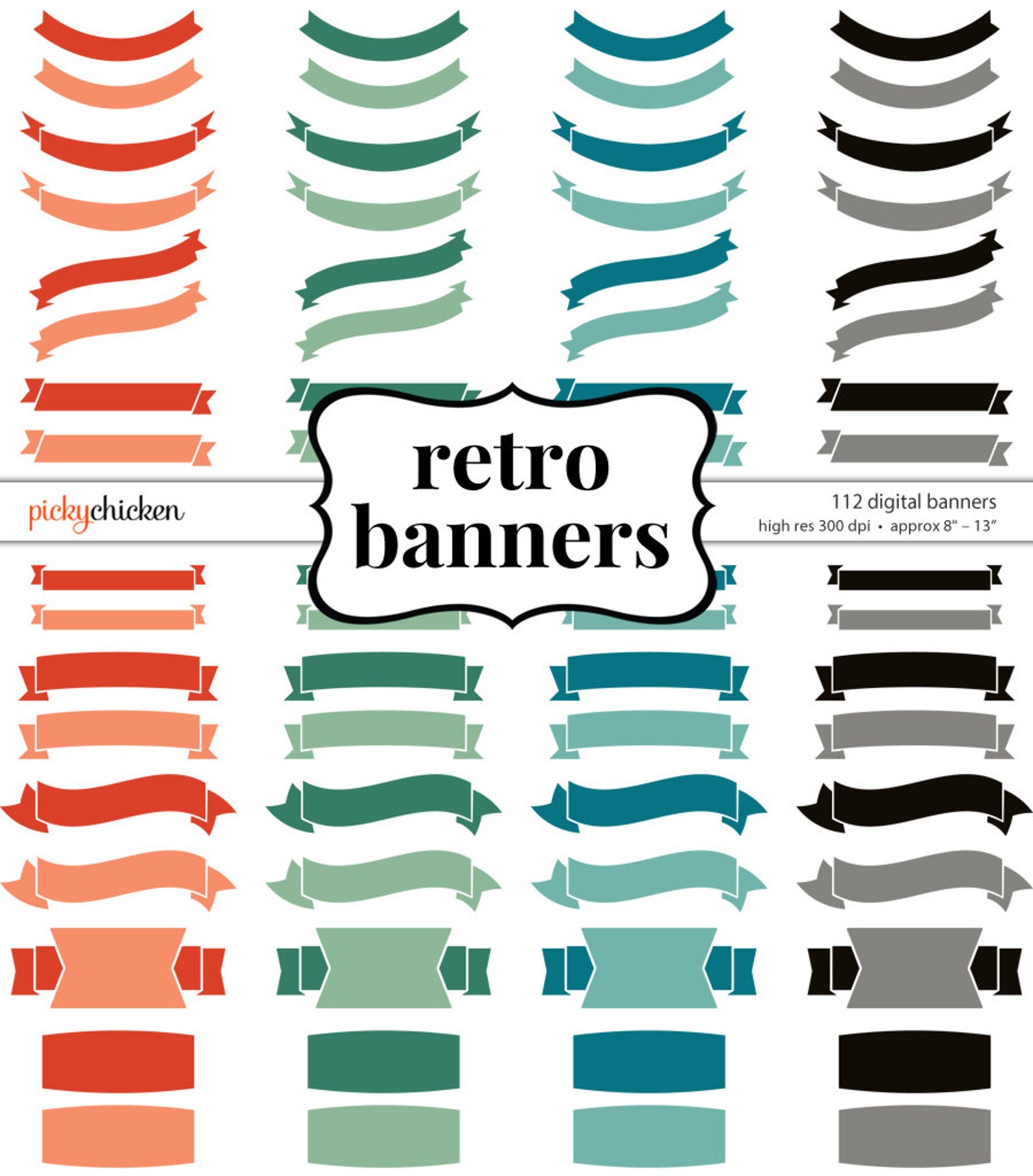 Retro Digital Banners 112 Retro Colors Digital Banners Tags | Etsy