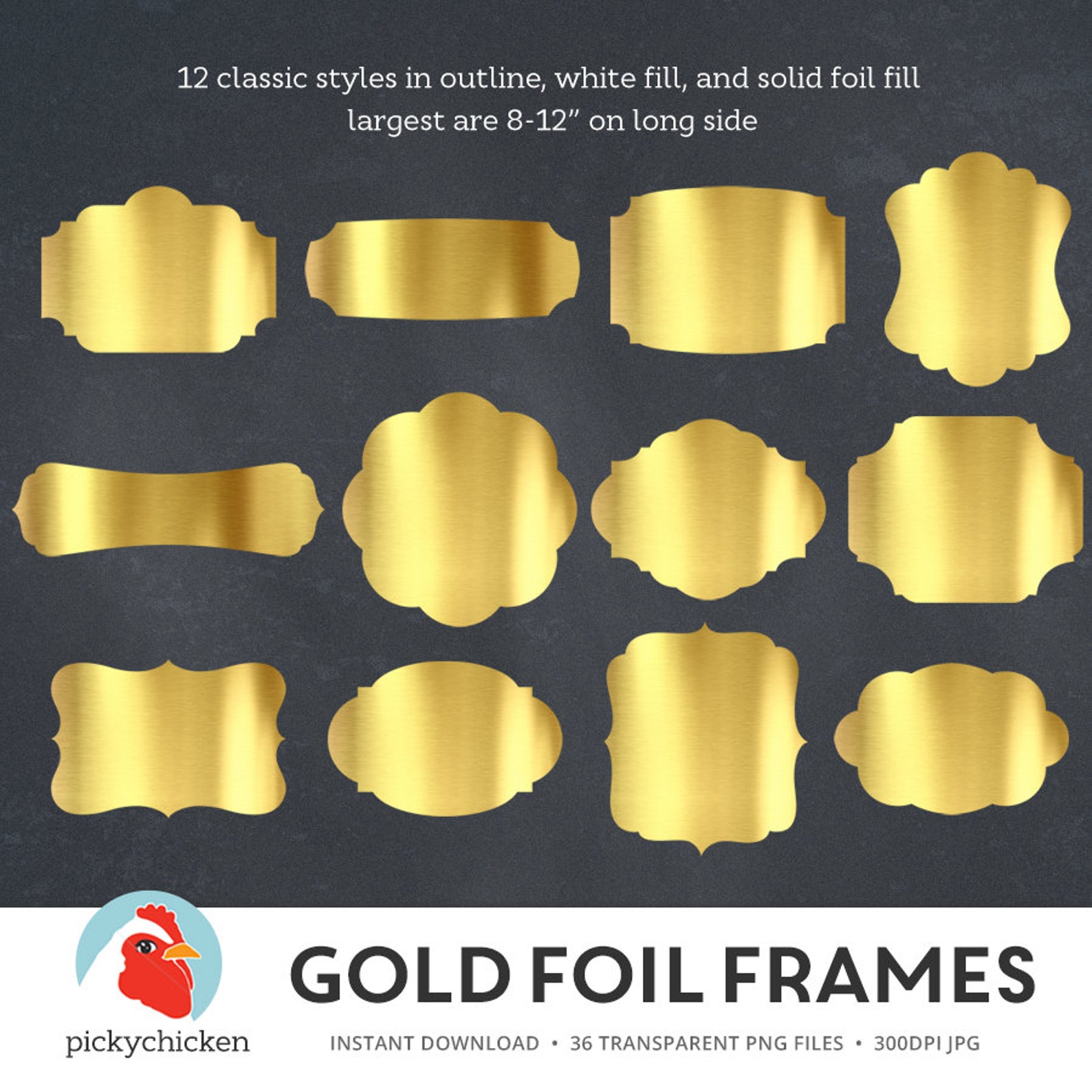 Gold Digital Frames Faux Gold Foil Frames Gold Digital - Etsy