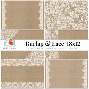 Burlap & Lace Digital Paper 18x12 - Rustic Printable Placemat Wedding ...