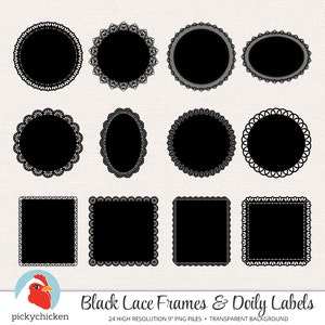 Black Lace Clip Art - 24 Lace Frames & Doilies - Digital Labels ...