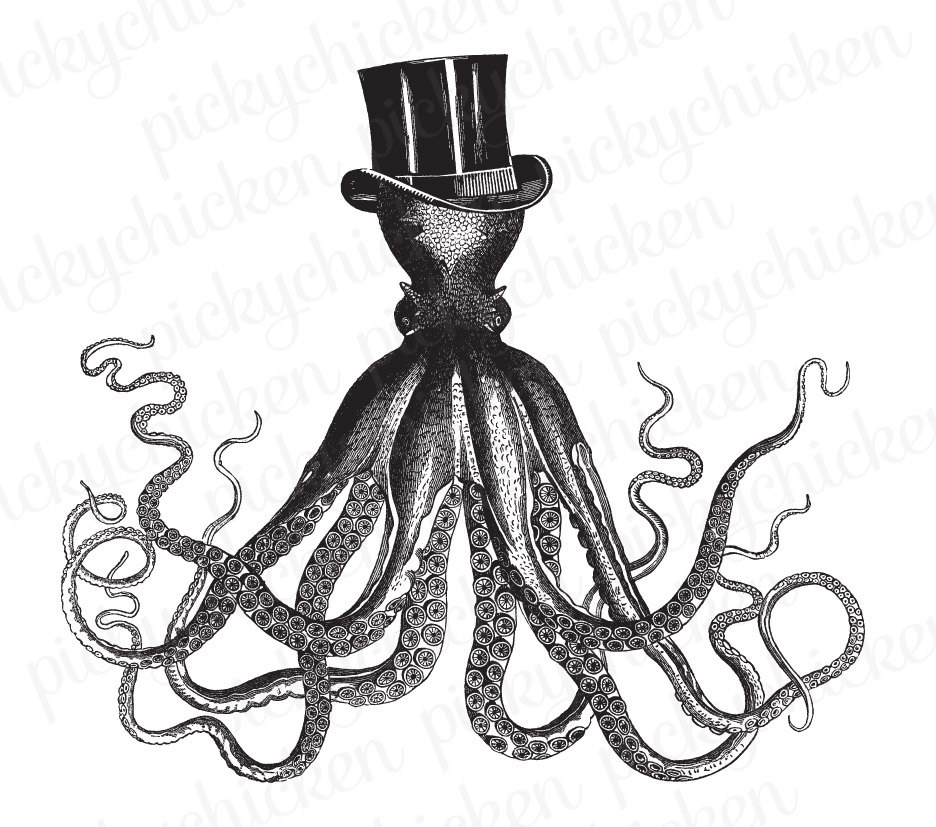 Octopus in a Top Hat - Vintage Illustration 8x10 Digital INSTANT ...