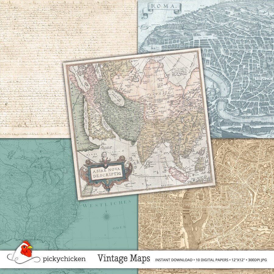 Vintage Maps Digital Papers 2 10 Pages of Scrapbooking | Etsy