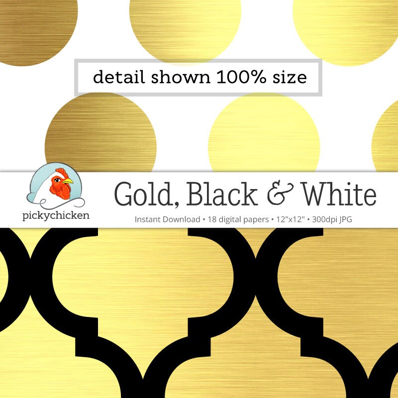 Gold Foil Digital Paper Gold Black & White Gold Glam Dots - Etsy