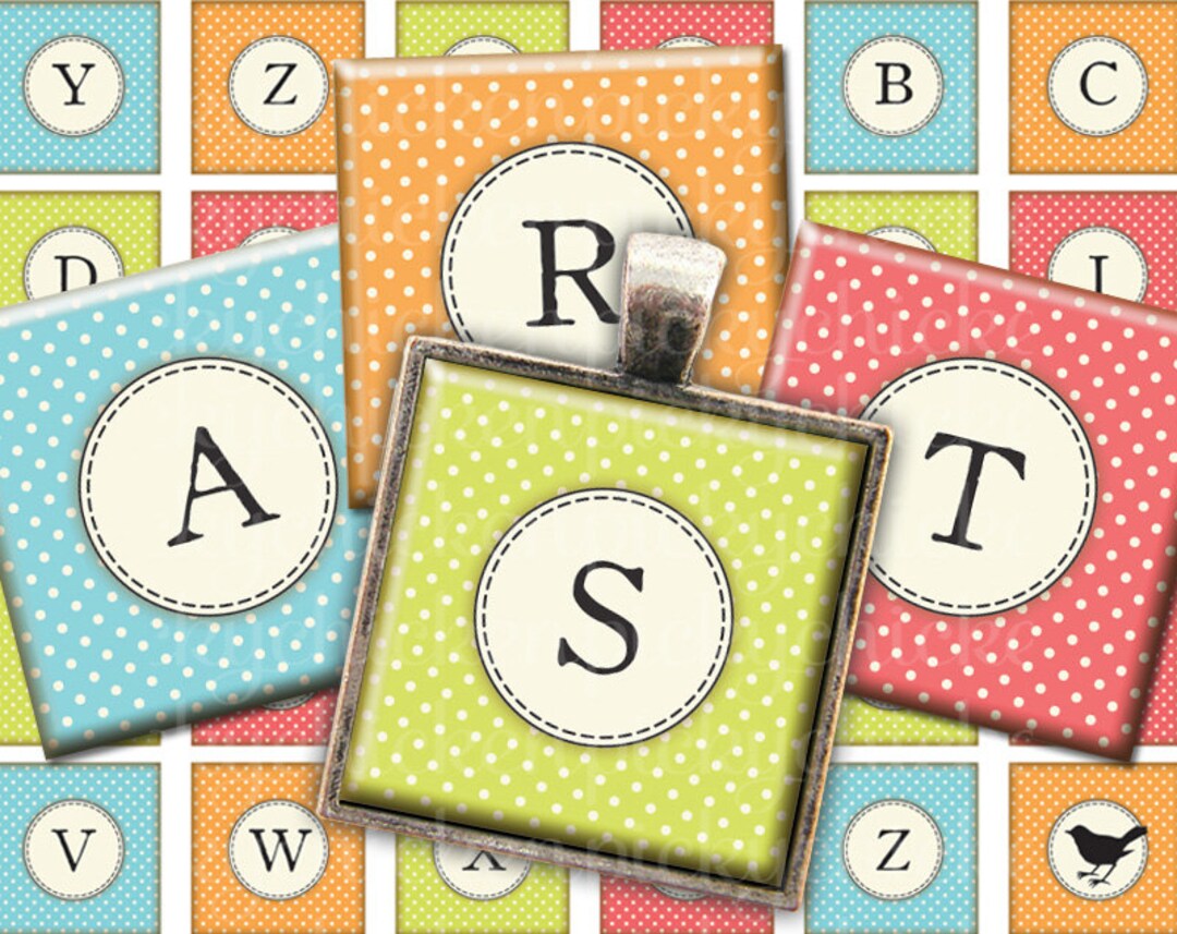 Polka Dot Alphabet Initials - 1 Inch Squares 25mm - Orange Rose Lime ...