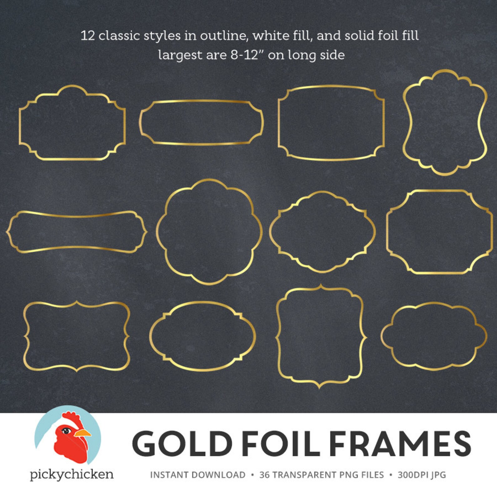 Gold Digital Frames - Faux Gold Foil Frames, Gold Digital Labels, Gold ...