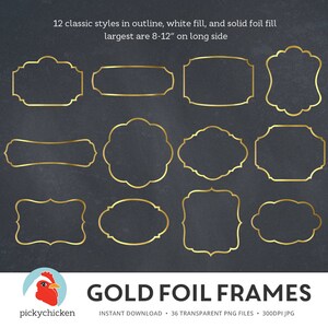 Gold Digital Frames - Faux Gold Foil Frames, Gold Digital Labels, Gold ...