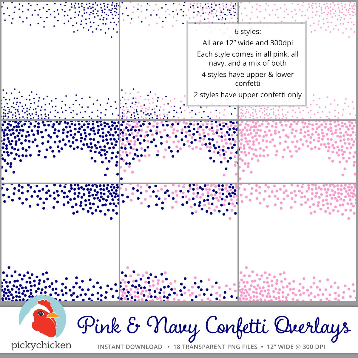 Confetti Clipart pink & navy confetti overlay confetti | Etsy