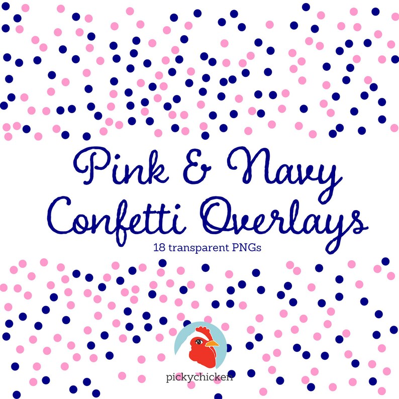 Confetti Clipart Pink & Navy Confetti Overlay Confetti | Etsy