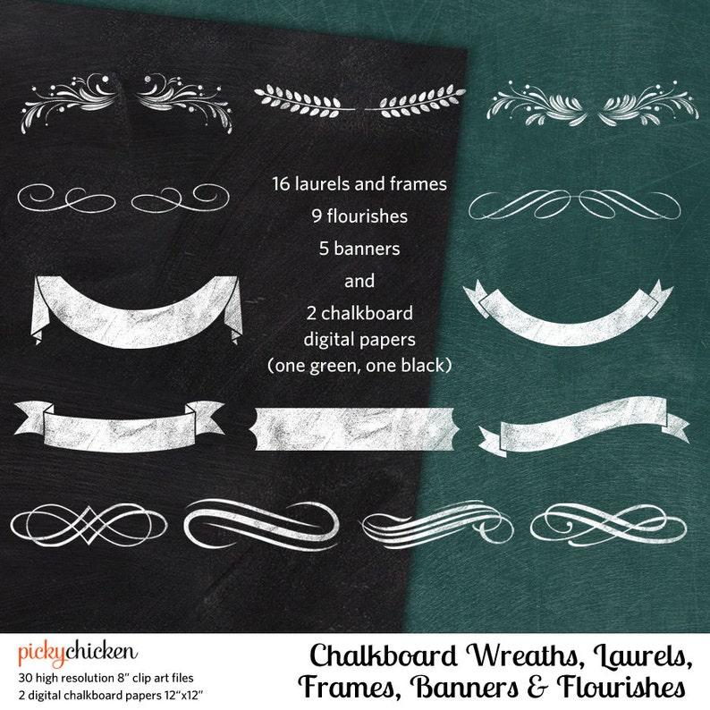 Chalkboard Laurels, Wreaths, Banners, Frames, and Flourishes! Wedding ...