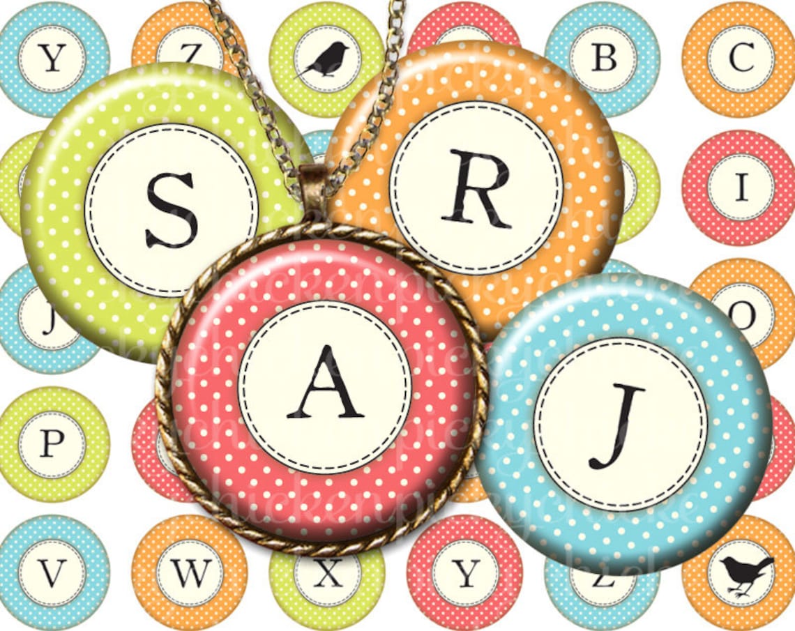 Polka Dot Alphabet Initials 1 Inch Circles 25mm Orange | Etsy