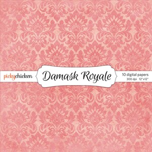 Damask Digital Paper - Purple Mint Coral Teal Pink Turquoise Digital ...