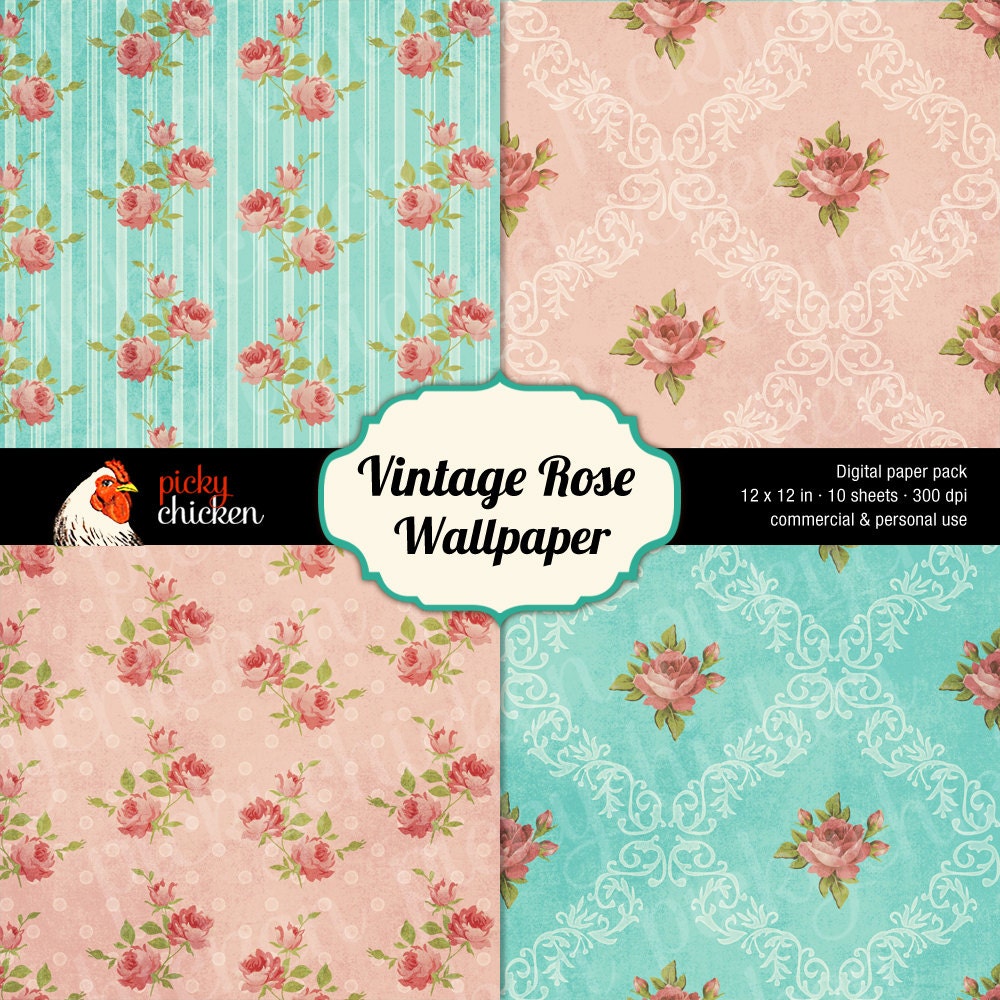 Vintage Rose Wallpaper Digital Background Paper Scrapbook | Etsy