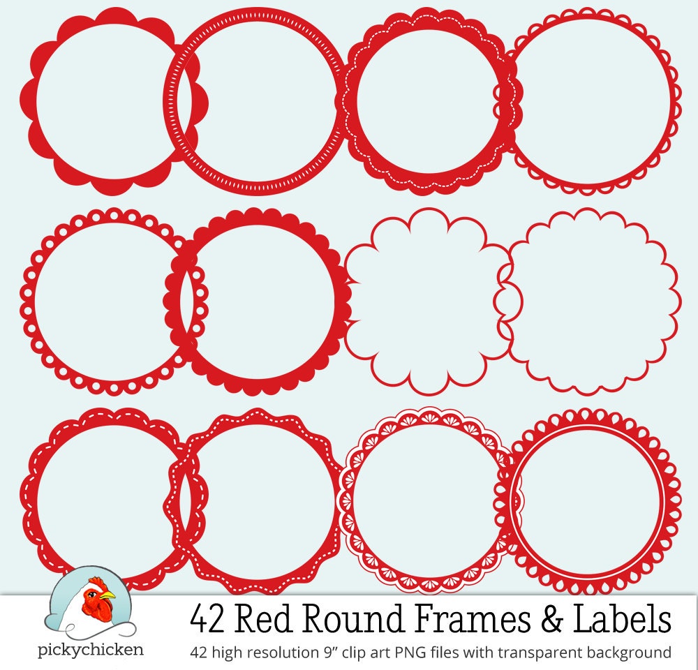 Red Circle Frames Clip Art 42 Red & White Digital Frames - Etsy