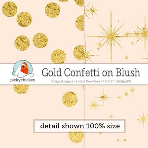 Gold Confetti on Blush Digital Paper - Faux Gold Foil Wedding Peach ...