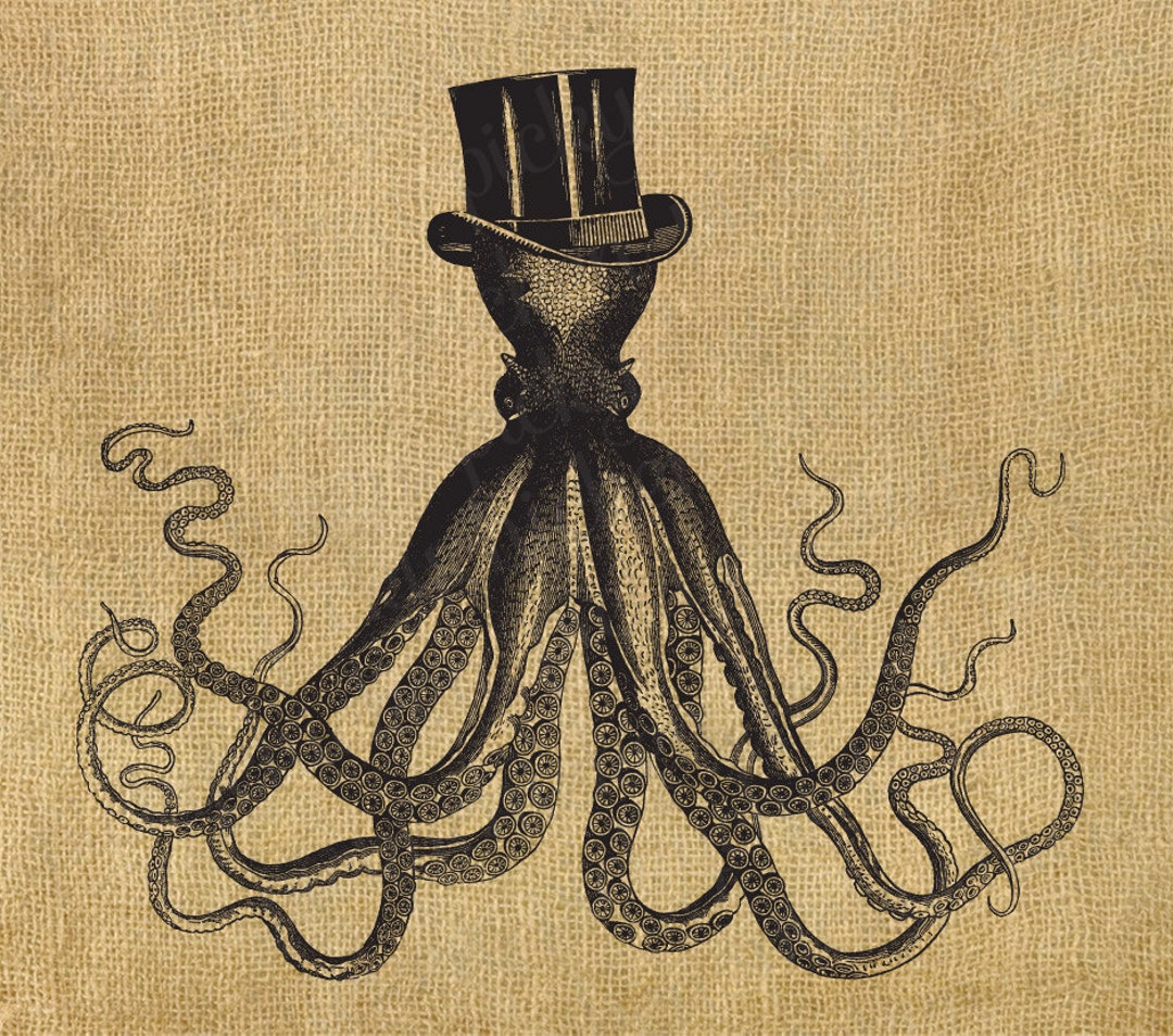 Octopus in a Top Hat - Vintage Illustration 8x10 Digital INSTANT ...