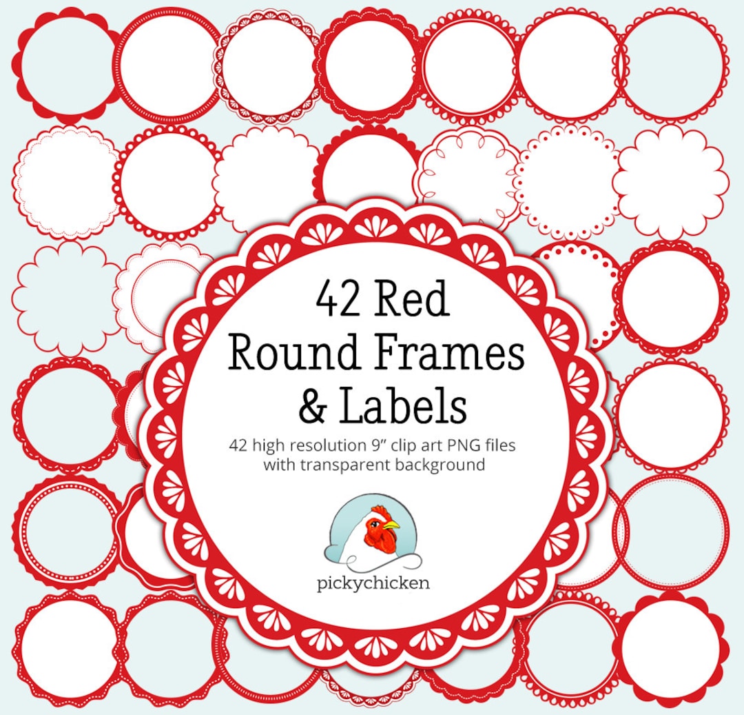 Red Circle Frames Clip Art - 42 Red & White Digital Frames Scalloped ...