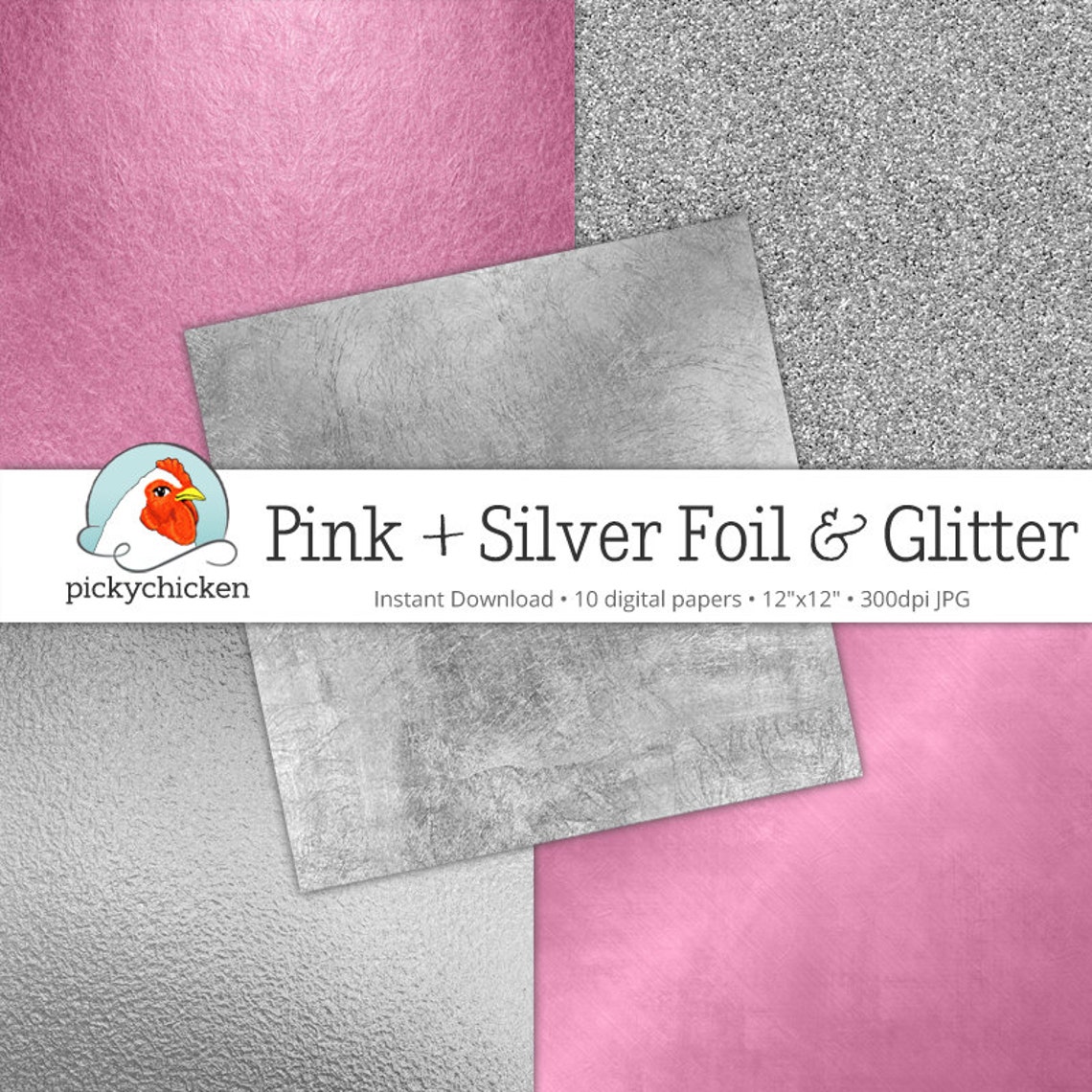 Silver Foil Digital Paper Pink Digital Paper Silver | Etsy