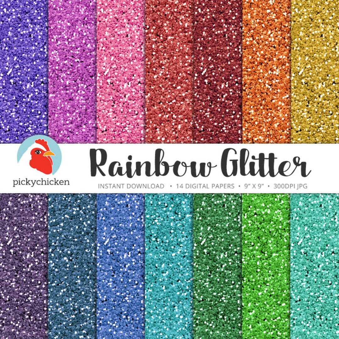 Glitter Rainbow Digital Scrapbook Paper - 9x9 Background Printable ...