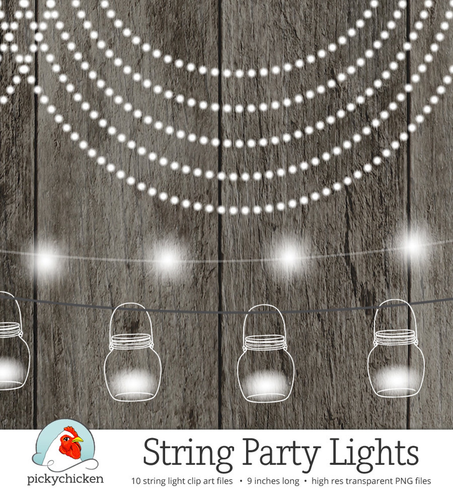 String Lights Clipart, Fairy Lights, Chalkboard Party Lights, Wedding ...