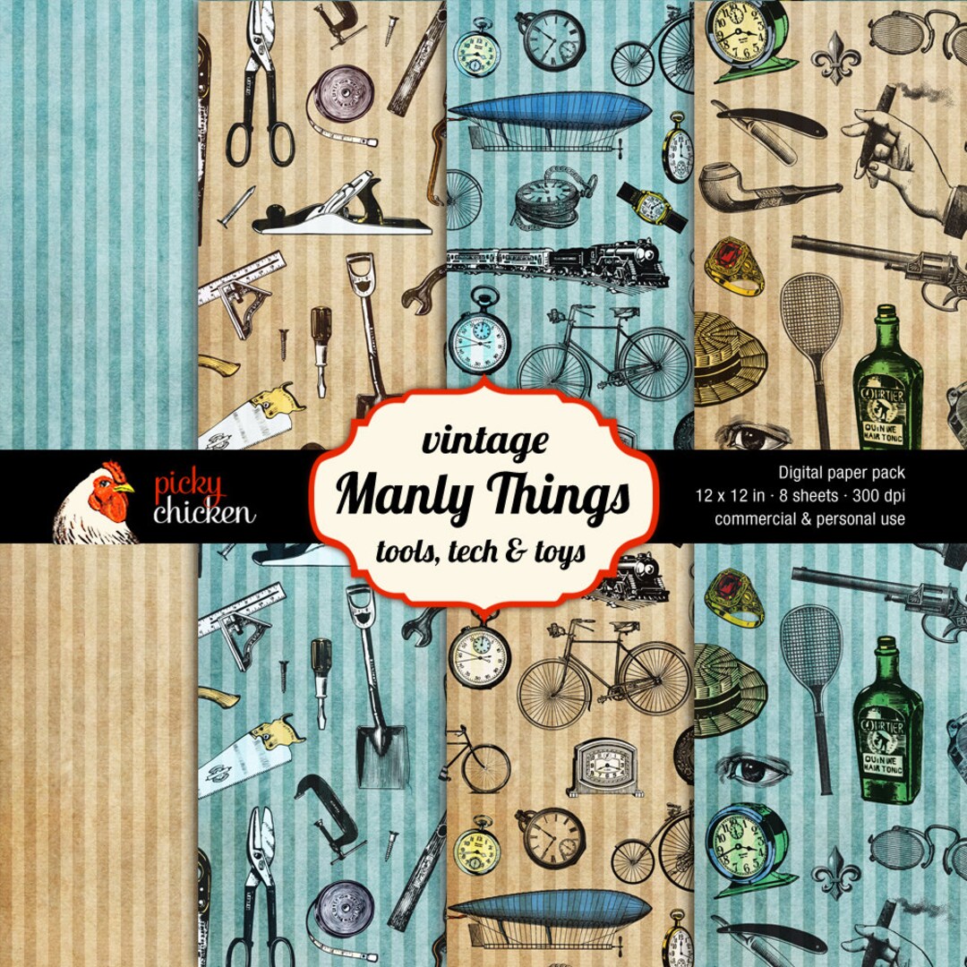 Manly Things Digital Scrapbook Paper - Father's Day 12x12 Car Tools ...