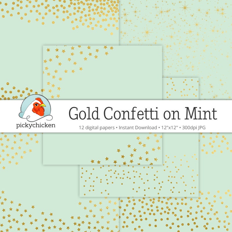 Gold Confetti on Mint Digital Paper Faux Gold Foil Wedding - Etsy