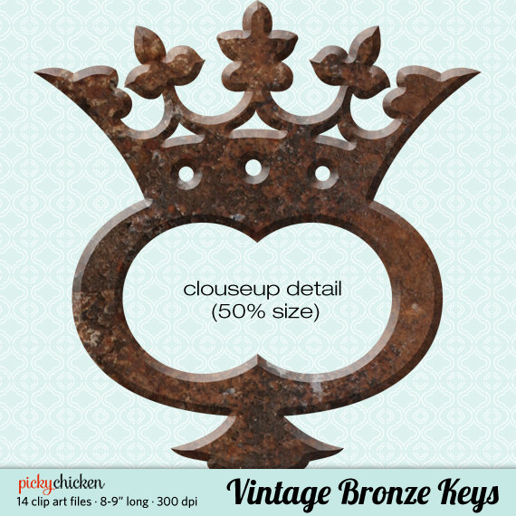 Vintage Bronze Keys Clip Art - 14 Rusty Metal 3D Skeleton Key Celtic ...