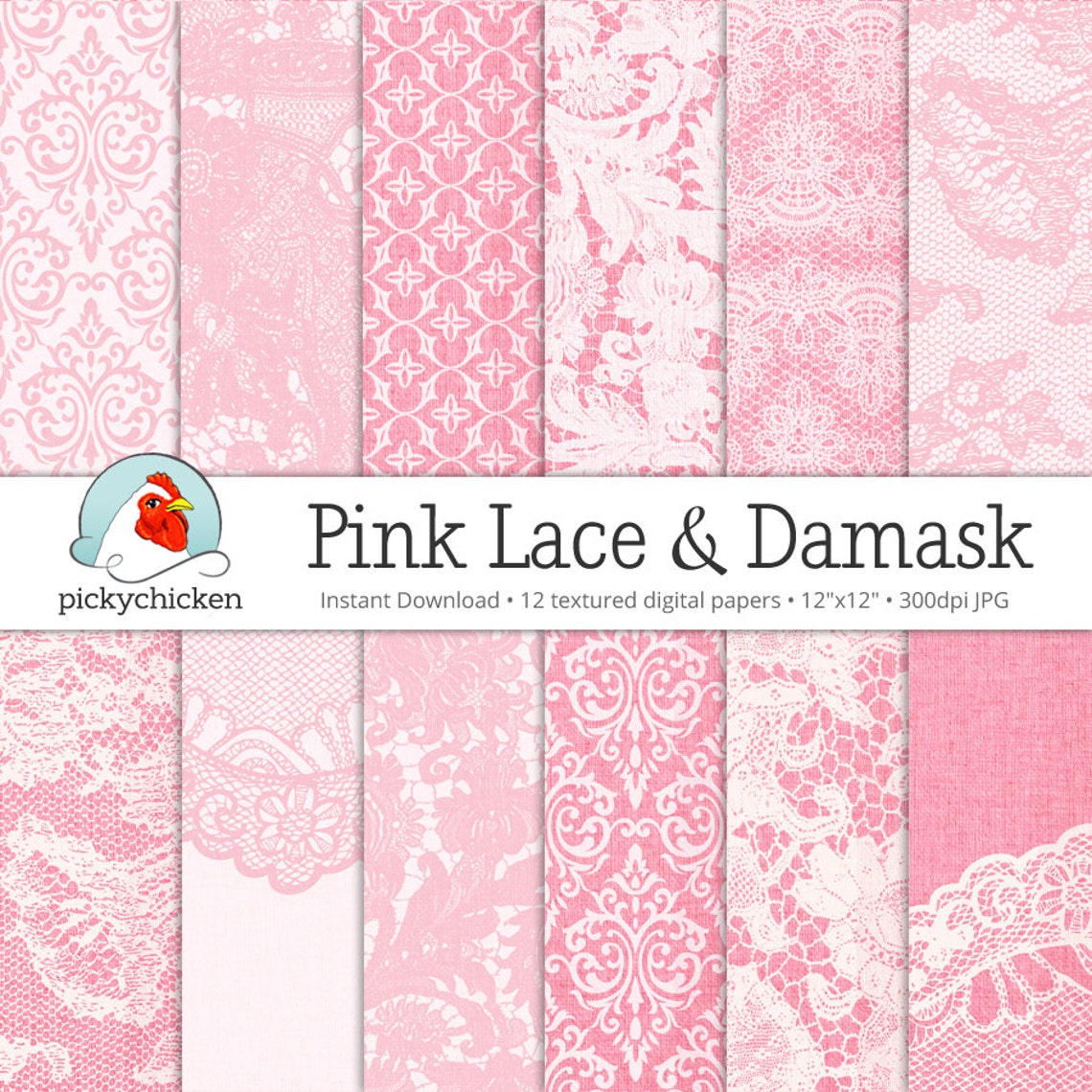 Pink Digital Paper Lace & Damask on Linen 12 Photography - Etsy