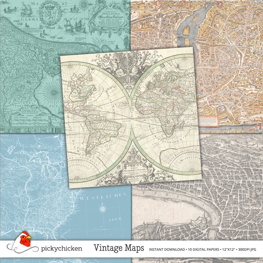 Vintage Maps Digital Papers 2 10 Pages of Scrapbooking | Etsy