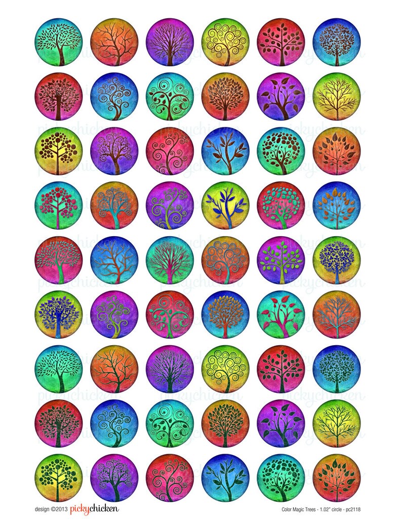 Tree of Life - 1 Inch Circles 25mm Rainbow Magic Color Trees Digital ...