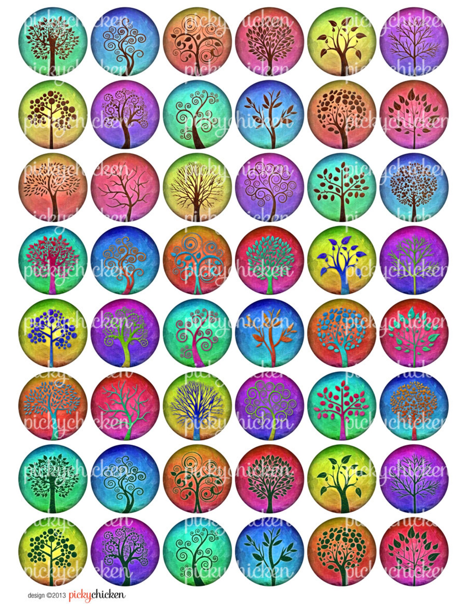 Tree of Life - 1.25 Inch Circles and 30mm Circles Rainbow Magic Color ...