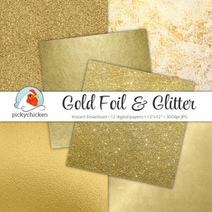 Gold Digital Paper - Gold Foil Paper & Gold Glitter Paper Faux Gold ...