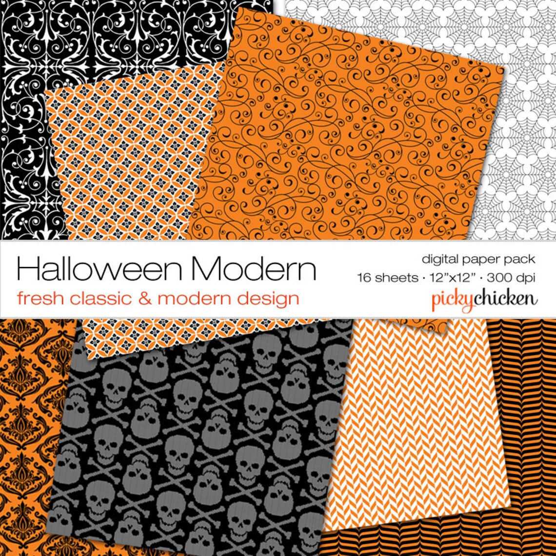 Halloween Digital Paper Modern Prints Damask Skulls - Etsy