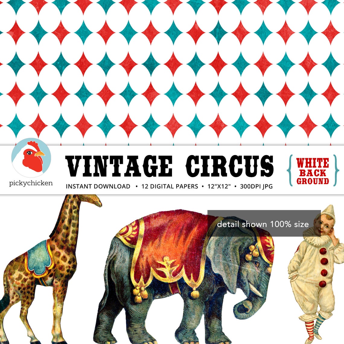 Circus Digital Paper White Background - Vintage Party, Carnival ...