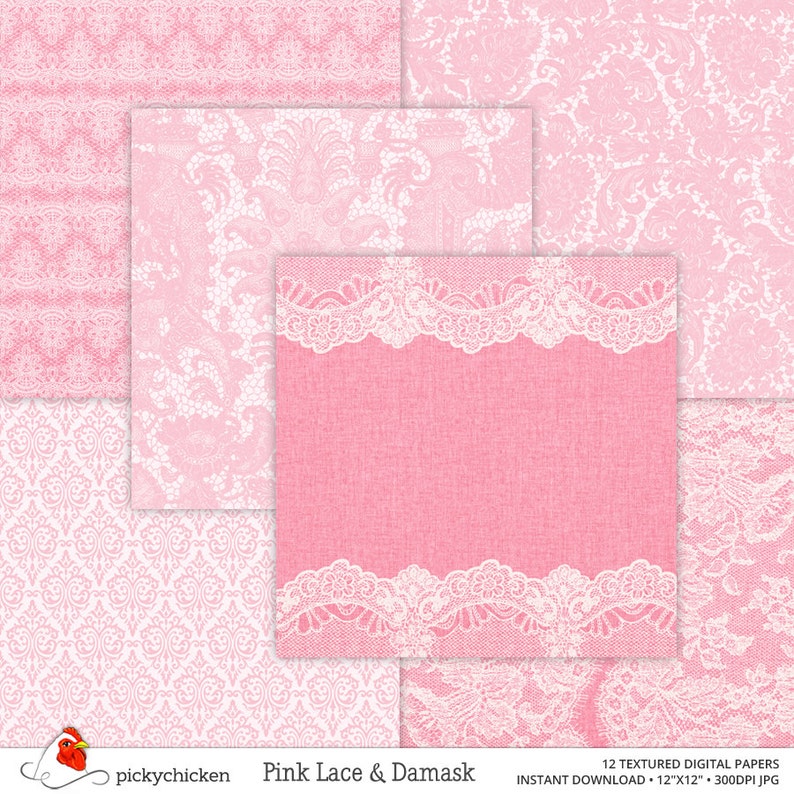 Pink Digital Paper Lace & Damask on Linen 12 Photography - Etsy