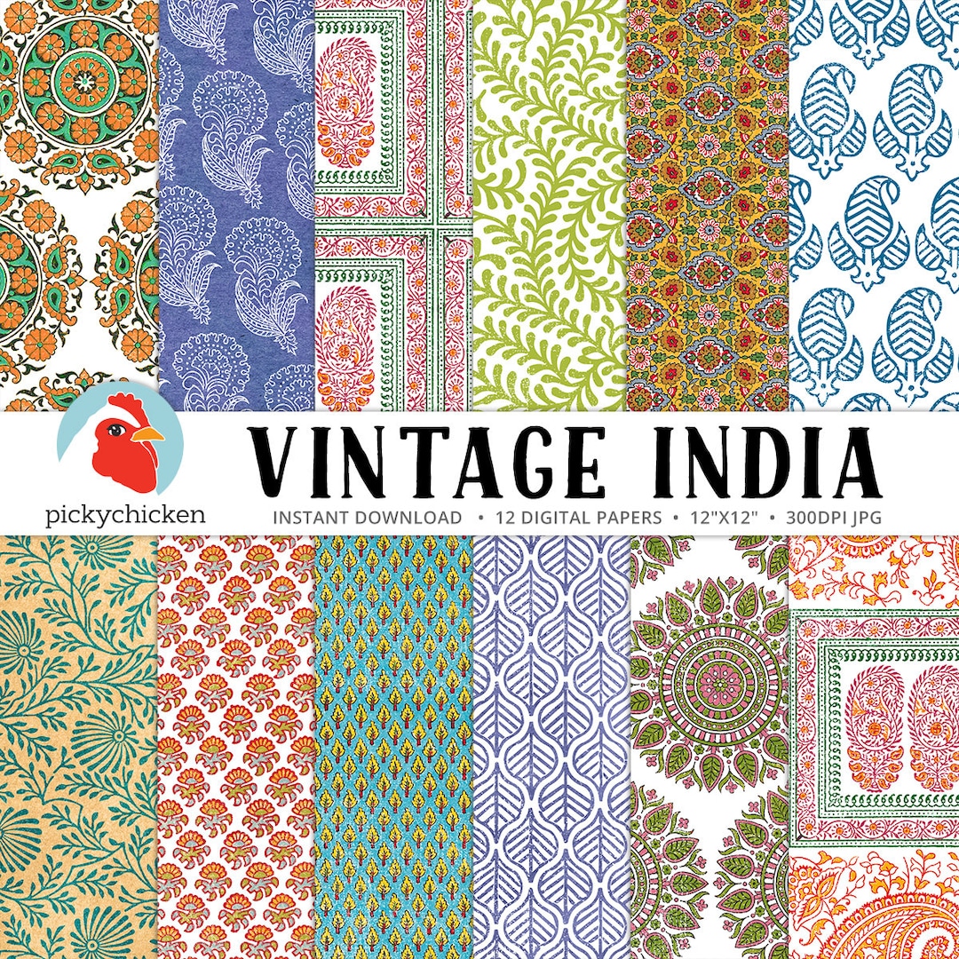 Indian Digital Paper - Vintage Botanical Patterns, Paisley, Ethnic ...
