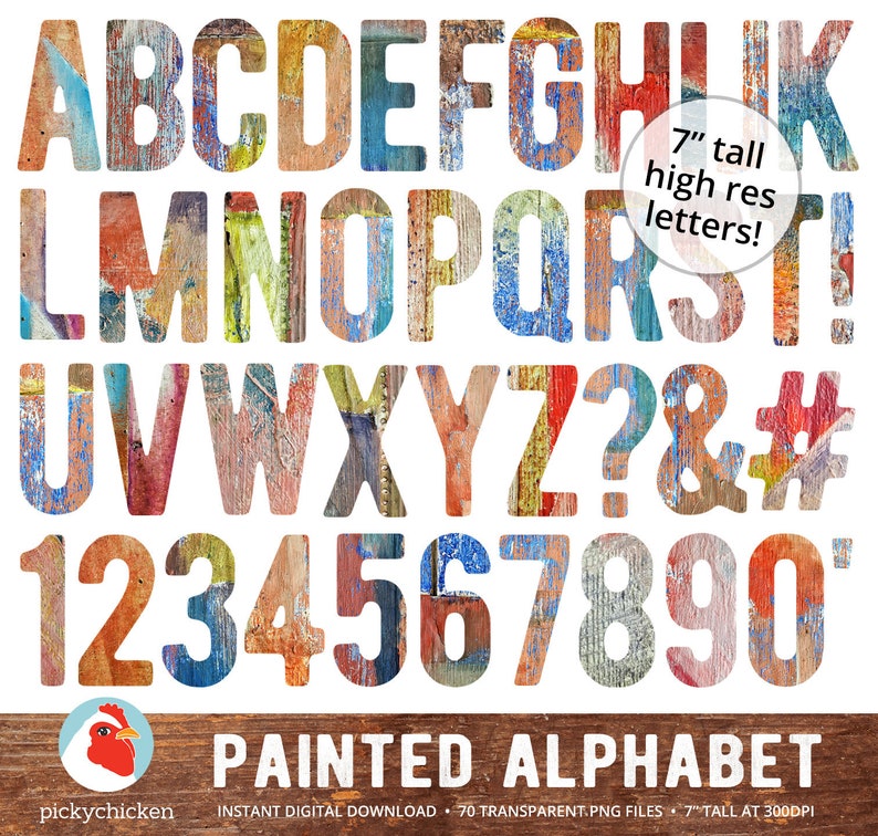 Painted Alphabet - Rustic Wood Letters Country Chic Clip Art 5042 - Etsy
